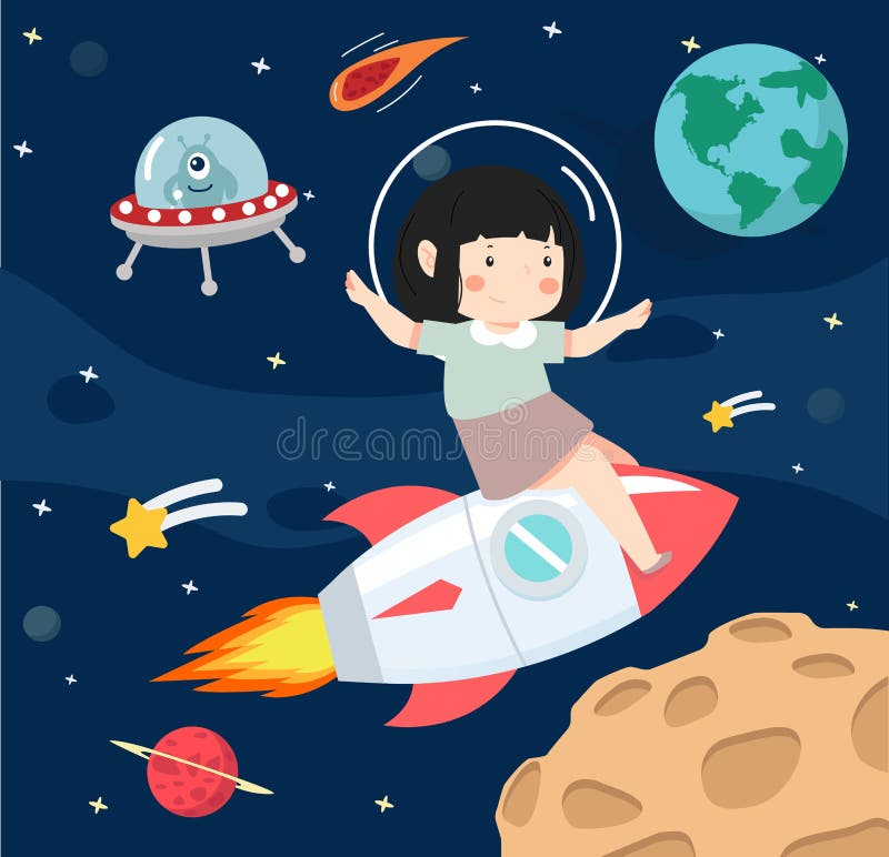 Astronaut Kid Riding on Top in Space Stock Vector - Illustration of ...