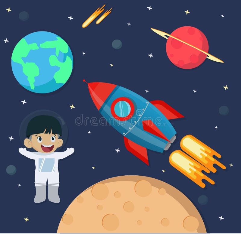 Happy Kid Exploring In Space Rocket Stock Vector - Illustration of ... Happy Kid Exploring In Space Rocket Stock Vector - Illustration of ...