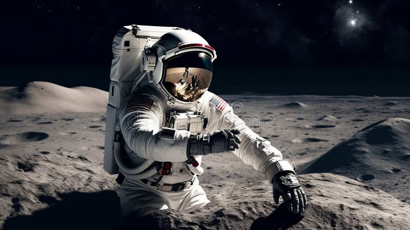 Astronaut Kneeling Lunar Surface Ai Generated Stock Photos - Free ...