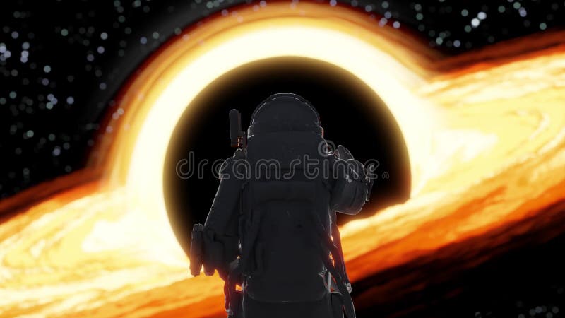 Astronaut Levitating in Space Looking at Glowing Ringed Planet Stock ...