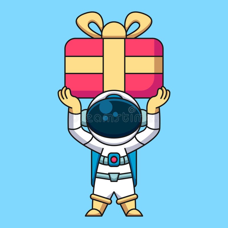 Astronaut Lifting a Gift, Cute Cartoon Icon Illustration Stock Vector ...