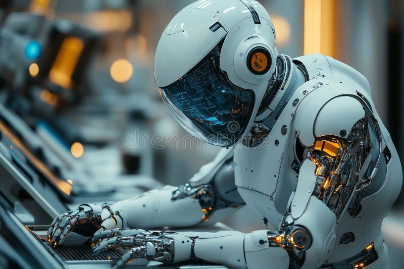 Astronaut Exoskeleton with Six Robotic Arms Reading Book Seated Vector Stock Illustration ...