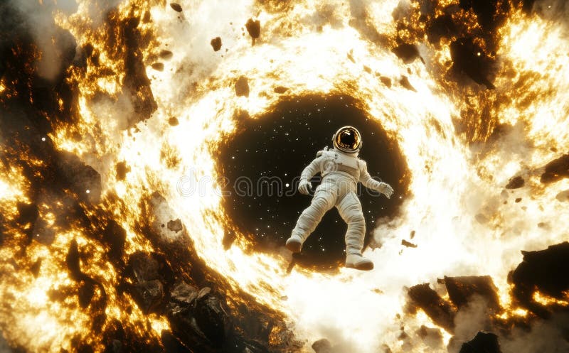 Astronaut Looking at Black Hole and Event Horizon in this 3D Render ...