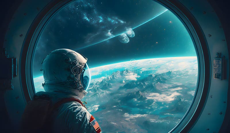 Astronaut is Looking at the Earth from Outer Space Stock Illustration ...