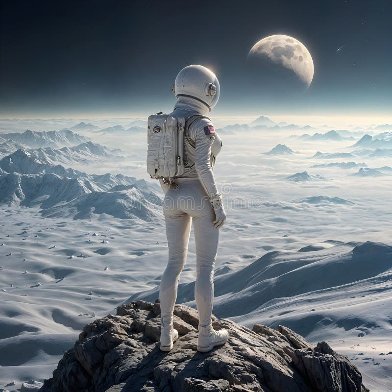 Astronaut Looking Out Over a Snow-filled Distant Planet 8000x8000px Stock Photo - Image of snow ...