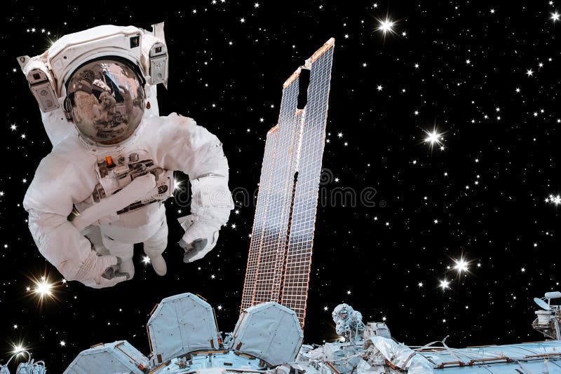 Astronaut Looks into the Camera during a Space Mission. the Elements of ...