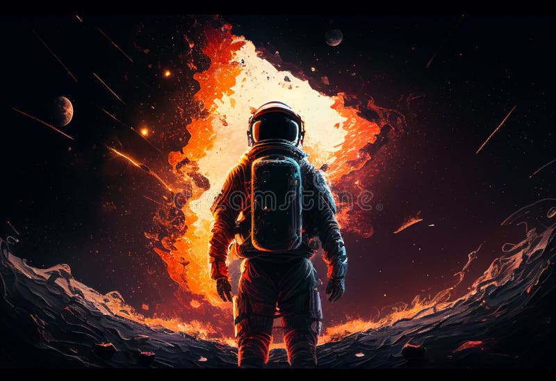 Astronaut Looks at the Explosion of Stars in Space. AI Generated Stock ...