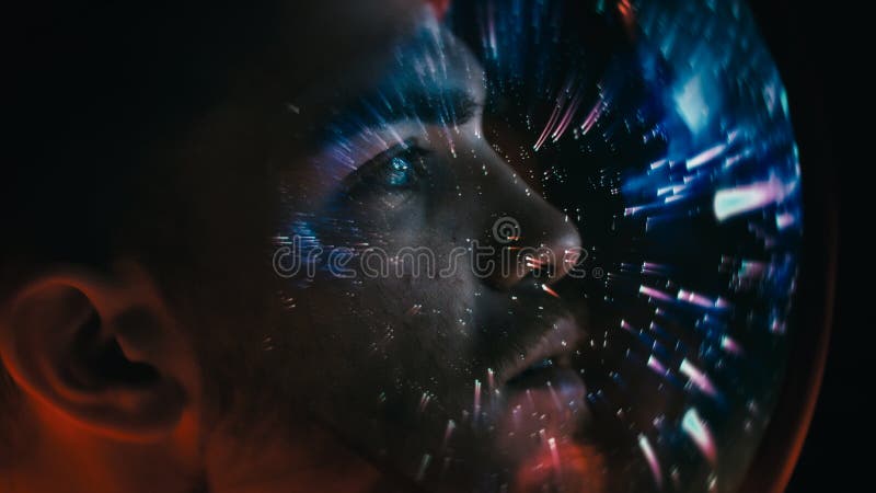 Astronaut Looks Out of the Spacecraft on a Mission into Space among the ...