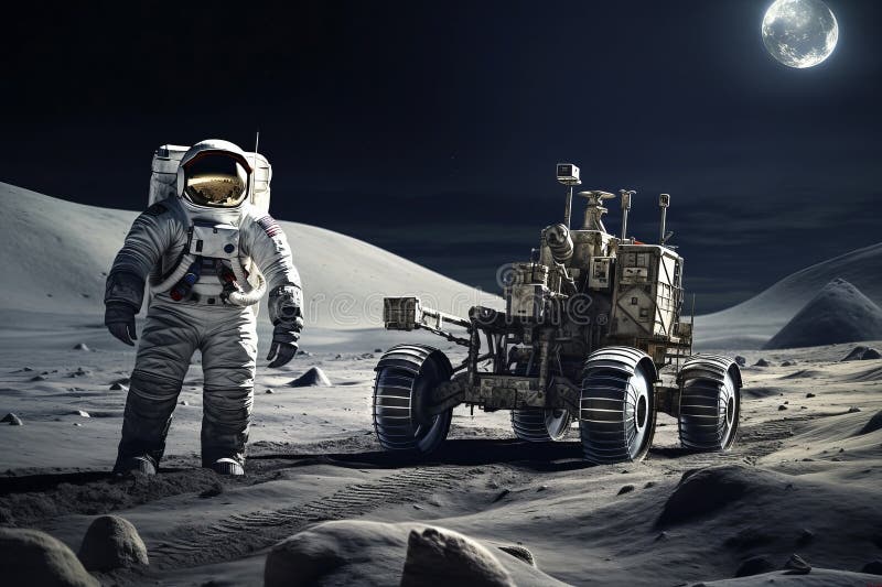 An Astronaut on a Lunar Rover on the Surface of the Moon. Generative AI ...