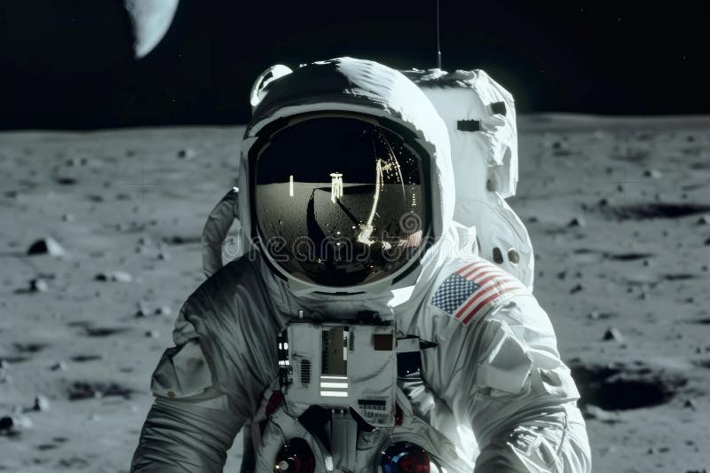 Astronaut on Lunar Surface with Reflection in Helmet Stock Image ...