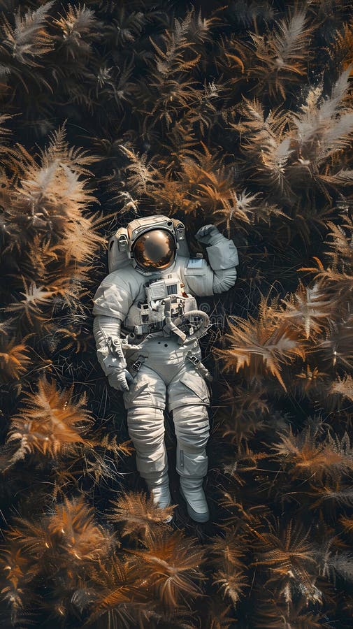 Astronaut Lounging in Space Grass Surrounded by Terrestrial Plants and ...