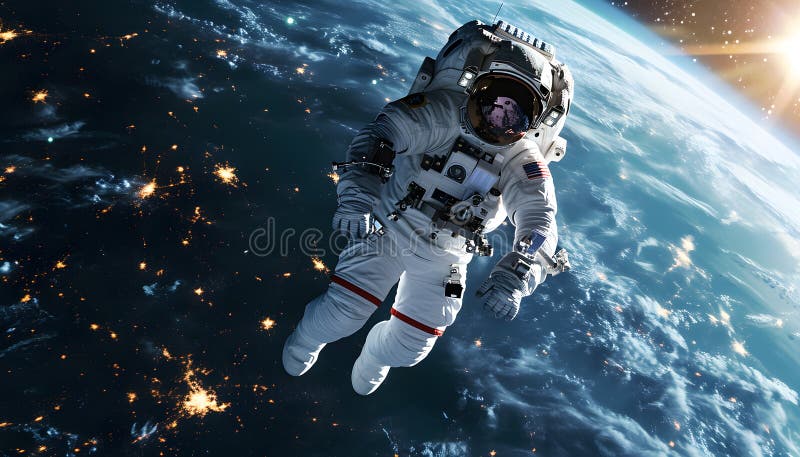 Astronaut Man in Space Suit Floating in Space Stock Illustration ...