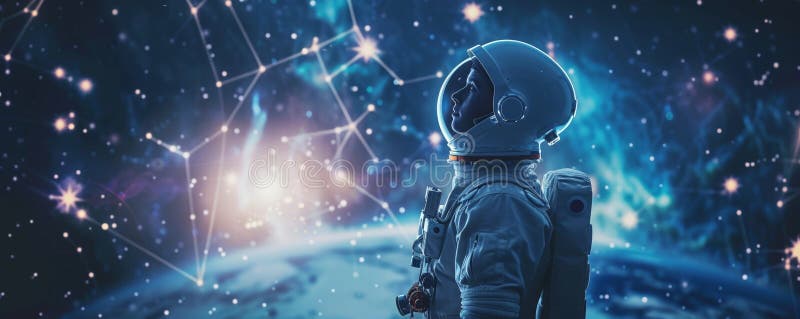 The Astronaut Mapping Out a New Constellation Stock Illustration ...