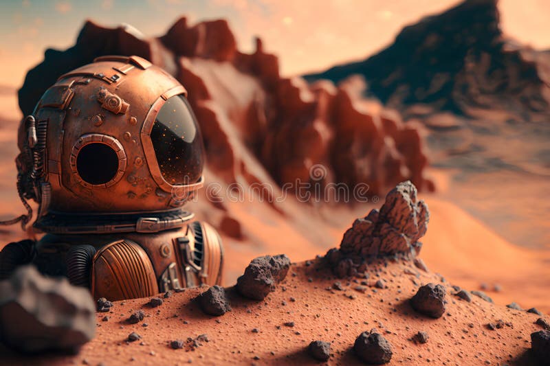 Astronaut in Mars. Fantasy Landscape. 3D Illustration Stock ...