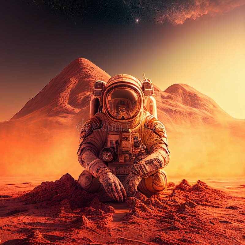 Astronaut on Mars Planet Solar System Desert Hot Sand Red Orange Stock ...