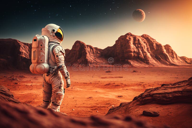 An Astronaut on Mars, the Red Planet. Generative Ai Stock Illustration ...