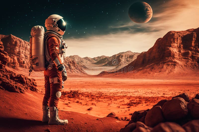 An Astronaut on Mars, the Red Planet. Generative Ai Stock Illustration ...