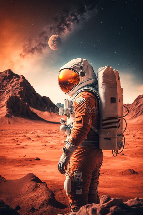 An Astronaut on Mars, the Red Planet. Generative Ai Stock Illustration ...