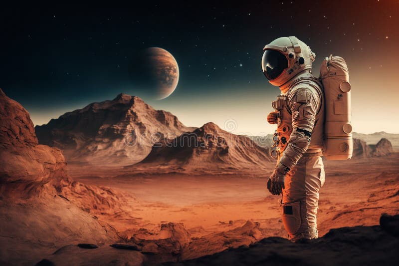 An Astronaut on Mars, the Red Planet. Generative Ai Stock Illustration ...