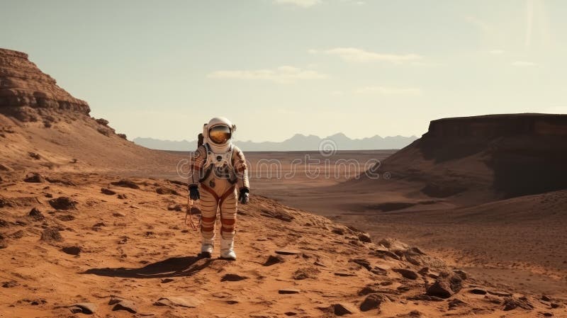 Astronaut on Mars. Space Exploration, Colonization. Generative AI Stock ...