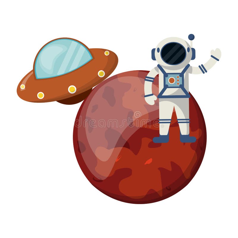 Astronaut in Mars with Spaceship Stock Vector - Illustration of future ...