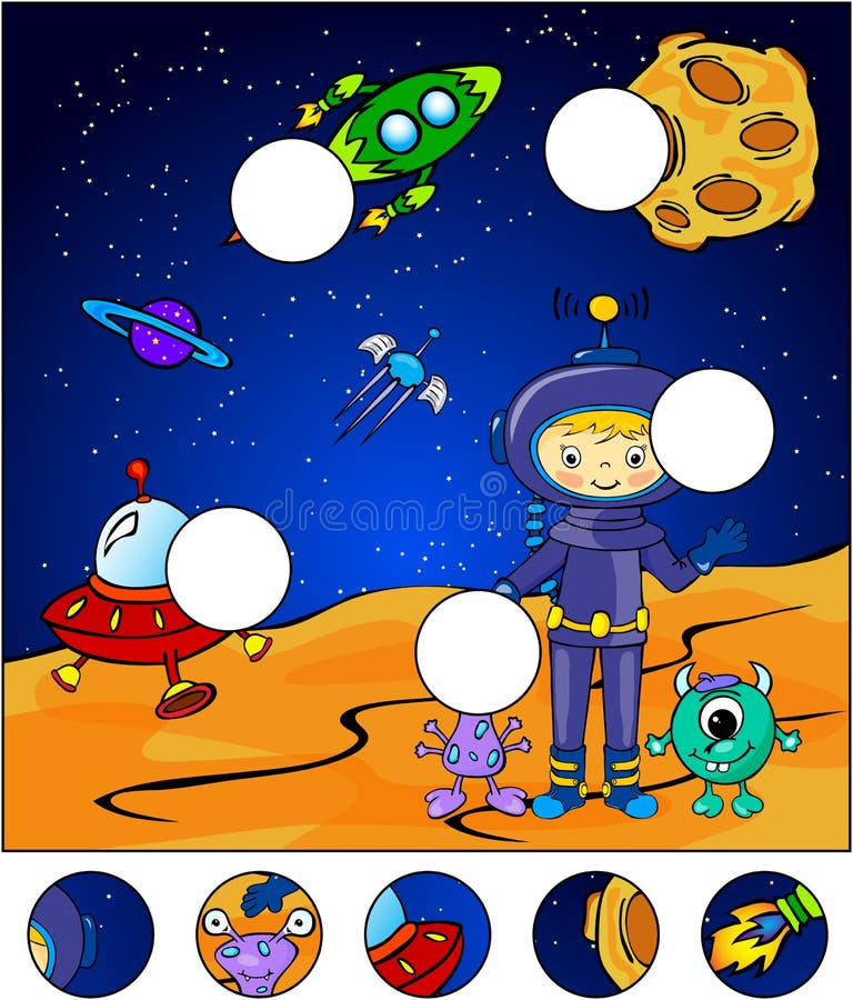 Astronaut, Martians and Rocket in the Space. Complete the Puzzle Stock ...