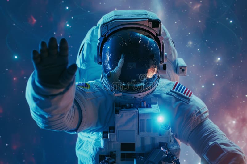 Astronaut with Mirrored Starry Sky Reflection in Visor Stock Photo ...