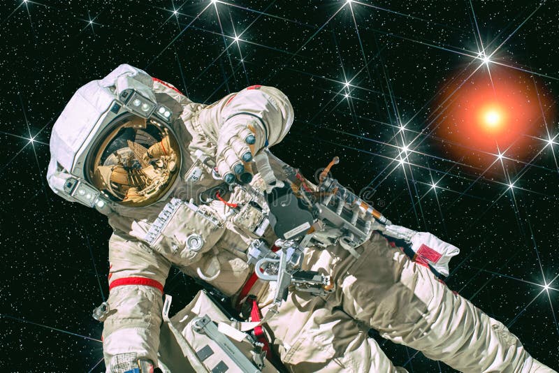 Astronaut during a Mission Against a Space Scene.the Elements of this ...