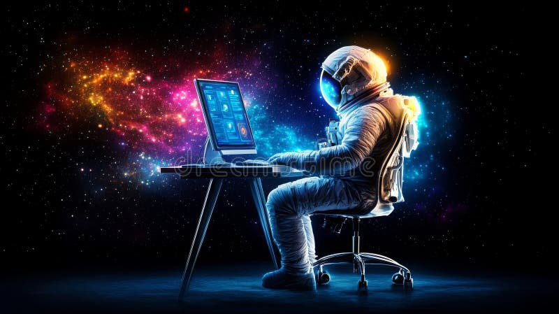 Astronaut Monitors Space Security System while Seated in a Futuristic ...