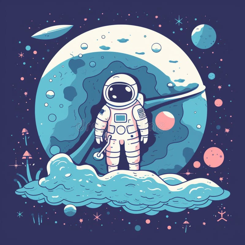 Astronaut on the Moon Background Cartoon Illustration Stock ...