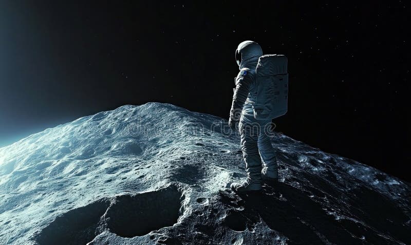 Astronaut on Moon with Earth in Background Stock Image - Image of ...