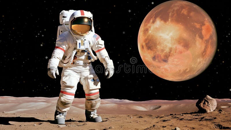 Astronaut on the Moon, Facing Full Moon, in Front of Astronomical ...