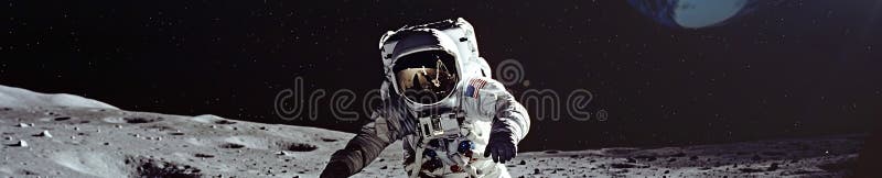 An Astronaut Moon Hopping Leaping Joyfully in Low Gravity with the ...