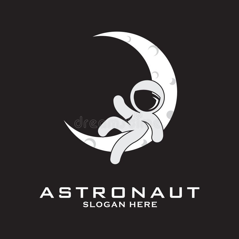 Astronaut Logo Design Inspiration with Moon Illustration Stock Vector ...