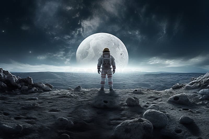 Astronaut on the Moon Observing a Planet Generated by Ai Stock ...