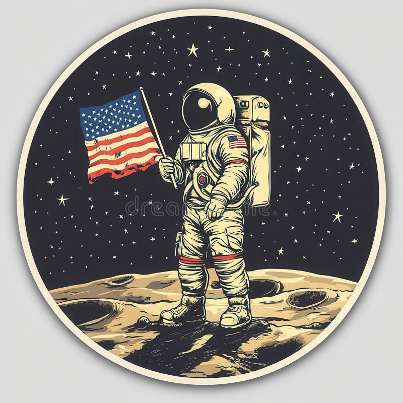 Astronaut on the Moon Planting American Flag Space Exploration Stock ...
