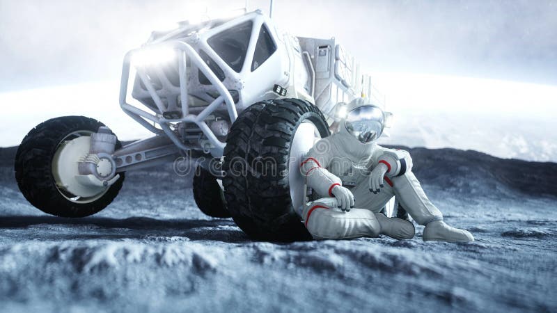 Astronaut on the Moon with Rover. 3d Rendering. Stock Illustration ...