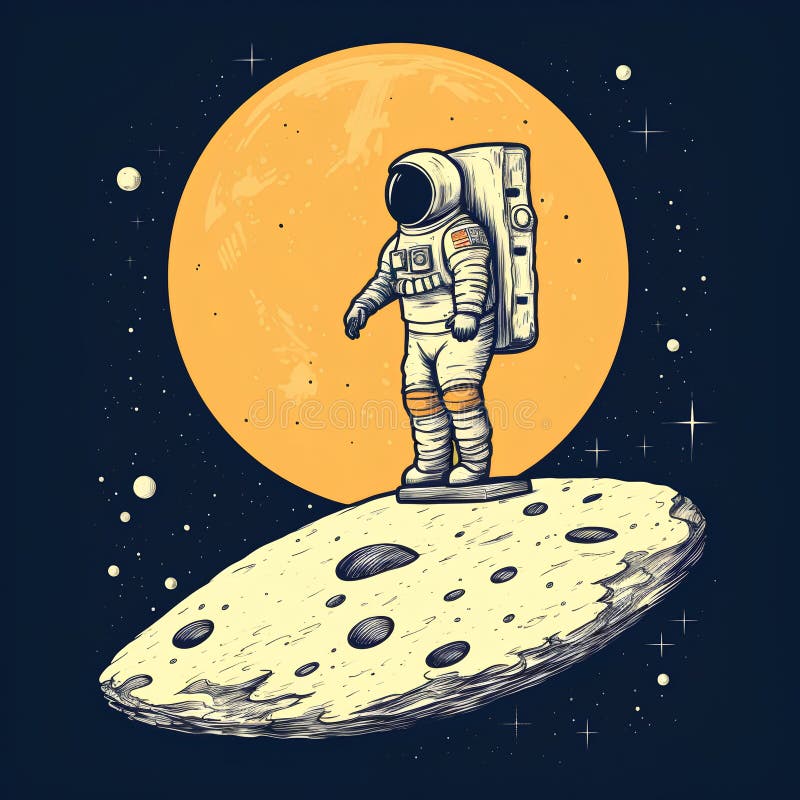 Astronaut on the Moon. Vector Illustration in Vintage Style Stock ...