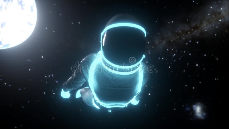 Astronaut with Neon Laser Lights in Dark Space. Loop Background ...