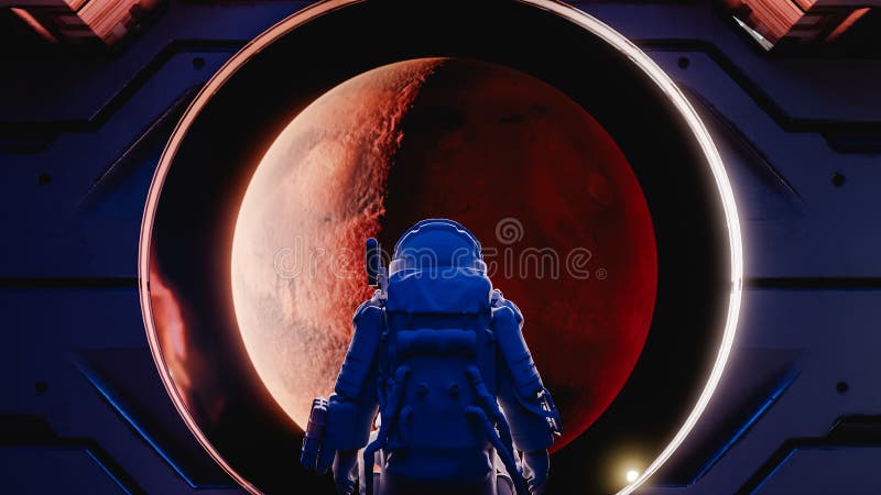 Astronaut Observing Mars from Spaceship Window: Colonizing Mission To ...