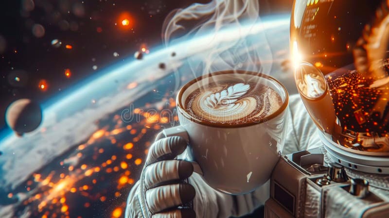 Astronaut Offering a Cup of Cosmic Coffee. Generative Ai Stock ...