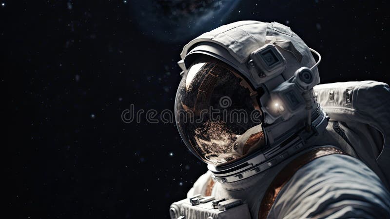 Astronaut in Open Space on Orbit of Earth Planet. Shadow of Night and ...