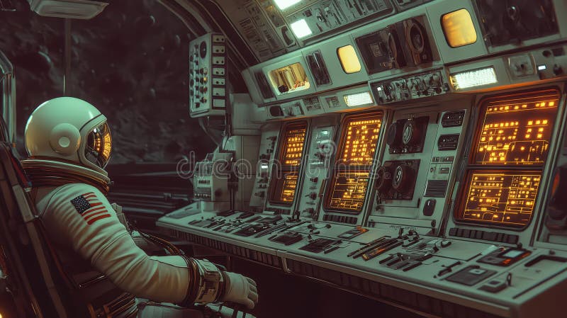 Astronaut Operating Spacecraft Control Panel on Moon Stock Image ...