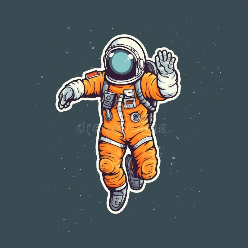 An Astronaut in an Orange Suit Floats in the Cosmos, Waving Hello ...