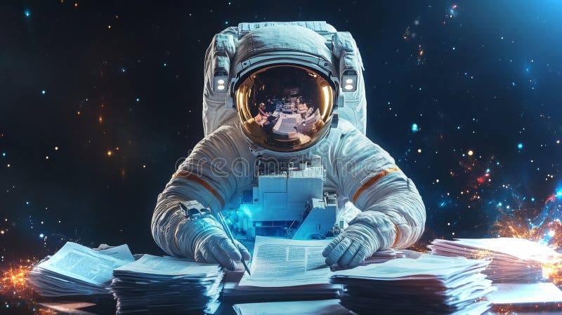 Astronaut Organizes Printed Materials in Outer Space during a ...
