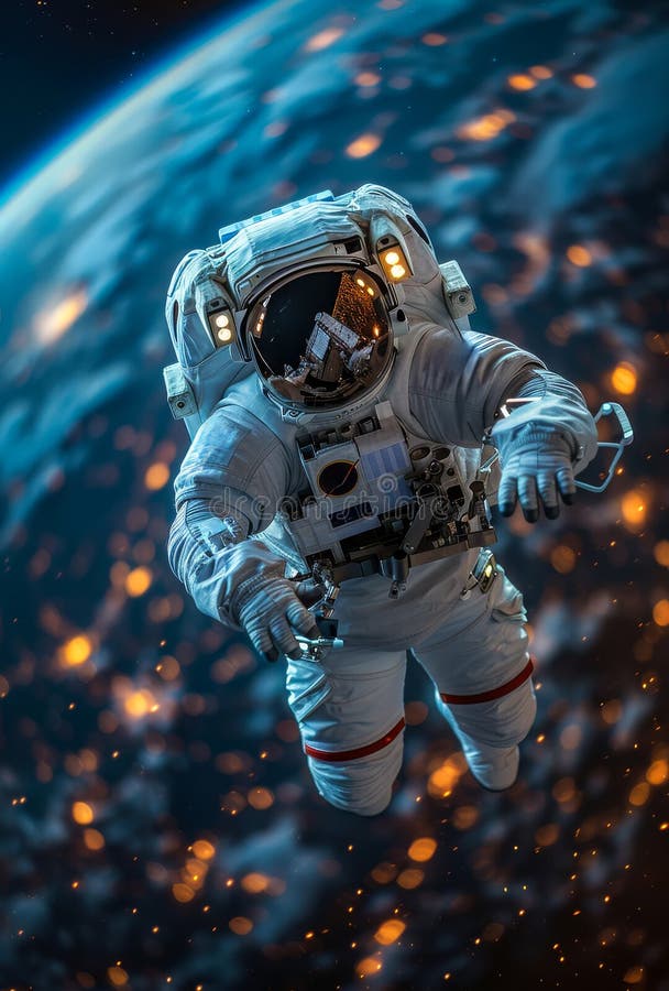 Astronaut in Outer Space Against the Backdrop of the Planet Earth ...