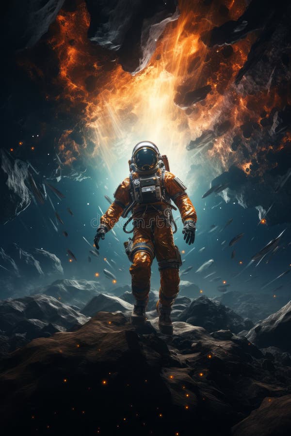An Astronaut in Outer Space, Floating among the Stars and Cosmic ...