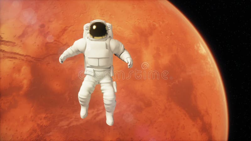 Astronaut in Outer Space is Flying Over the Mars Stock Illustration ...