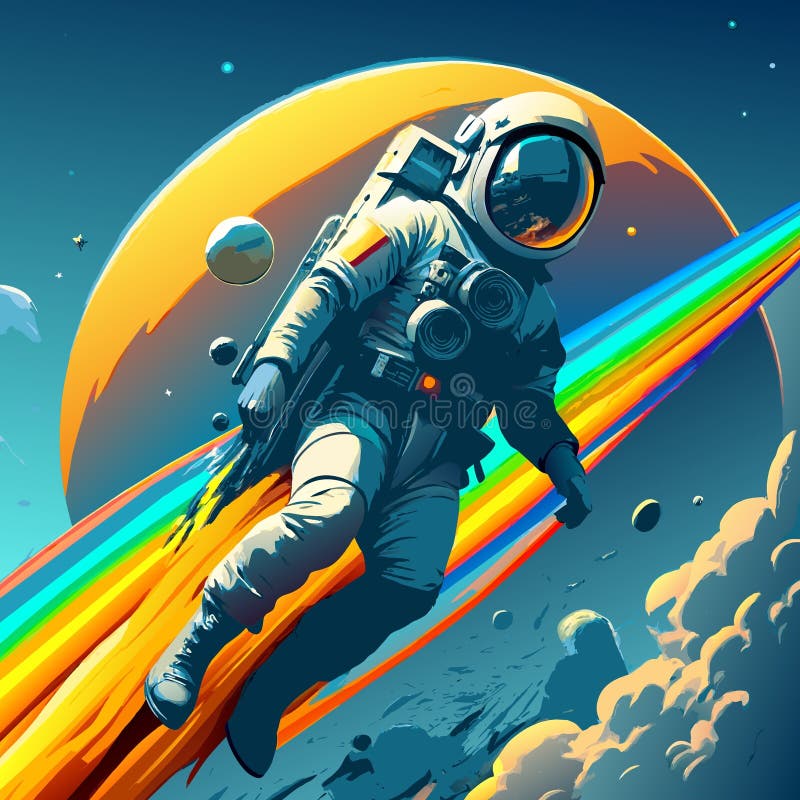 An Astronaut in Outer Space Illustration Template Design. Stock Vector ...