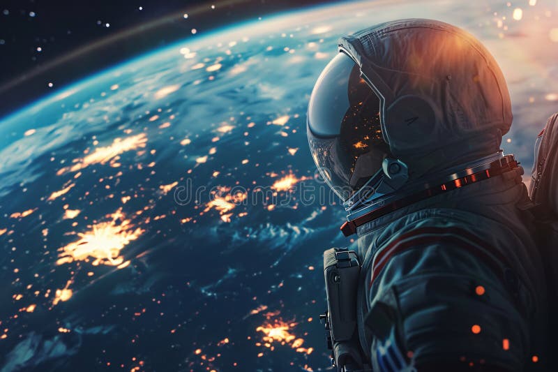Astronaut in Outer Space Looking at the Earth and Stars Stock ...
